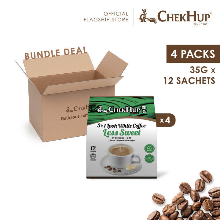 Chek Hup 3 in 1 Ipoh White Coffee Less Sweet 35g x 12s [Bundle of 4 ...