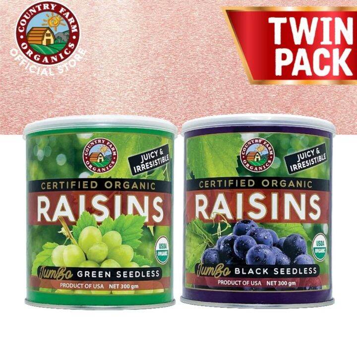 Country Farm Organic Jumbo Raisins (Black & Green Seedless) 2 x 300g ...