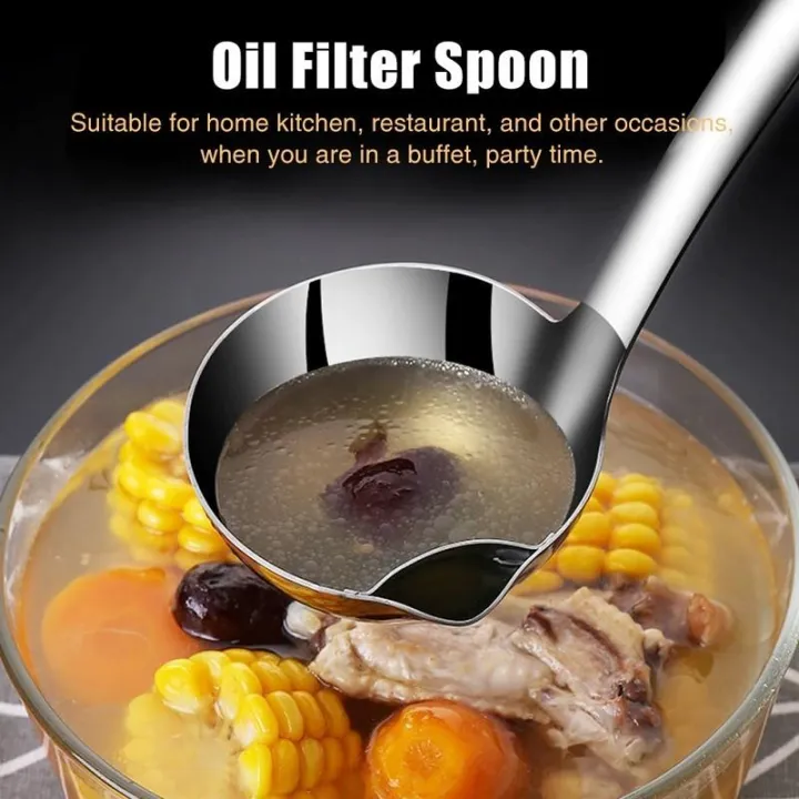 Stainless Steel Long Handle Cooking Oil Filter Spoon, Skimmer Spoon ...