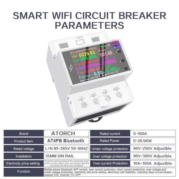 12 IN 1 Din Rail AC Monitor 110V 220V 100A Power Factor KWH Electric ...
