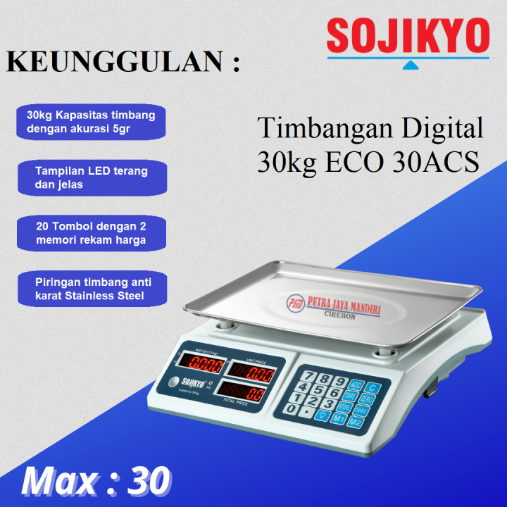 Sojikyo Timbangan 30Kg - Timbangan Duduk Digital 30 Kg - Timbangan Meja Laundry Buah Sayur ...