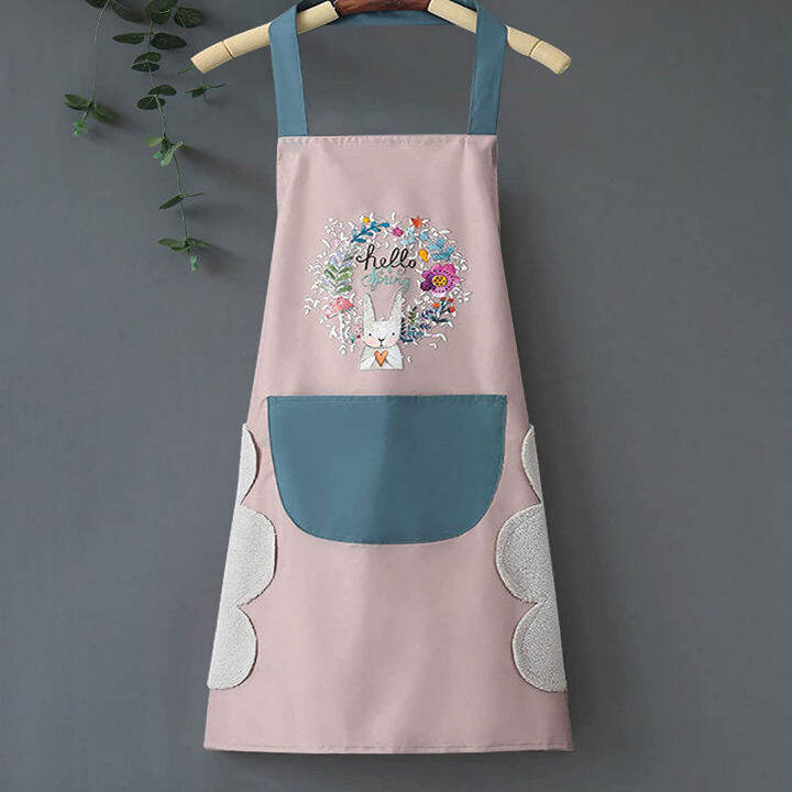 HomeAce.Wipeable Apron Waterproof Oil-Proof Cartoon Wreath Rabbit ...