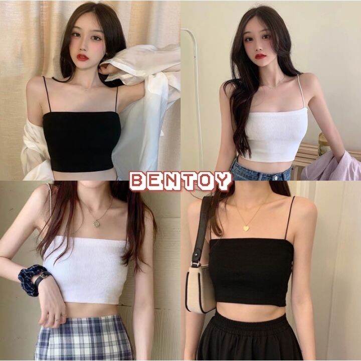 Bentoy(B023)เสื้อสายเดี่ยวผ้าร่อง สีพื้น ผ้ายืดใส่สบาย เมทง่าย รายการต้องมี | Lazada.co.th