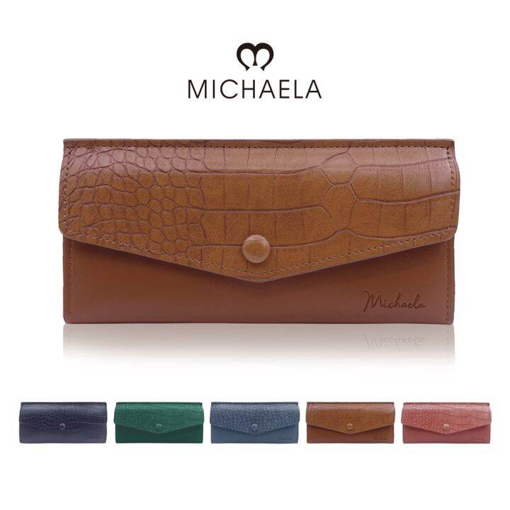 MICHAELA Ultra Slim Bifold Wallet for Women Crocodile Pattern Vintage ...