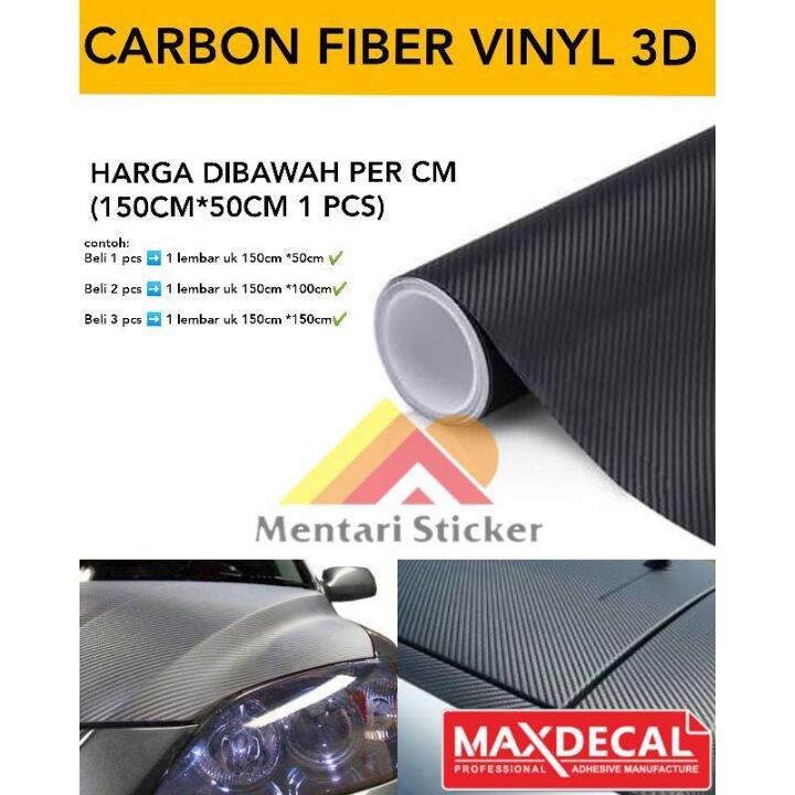 Stiker karbon 3D Hitam/stiker kap mobil /skotlet karbon /sticker mobil ...