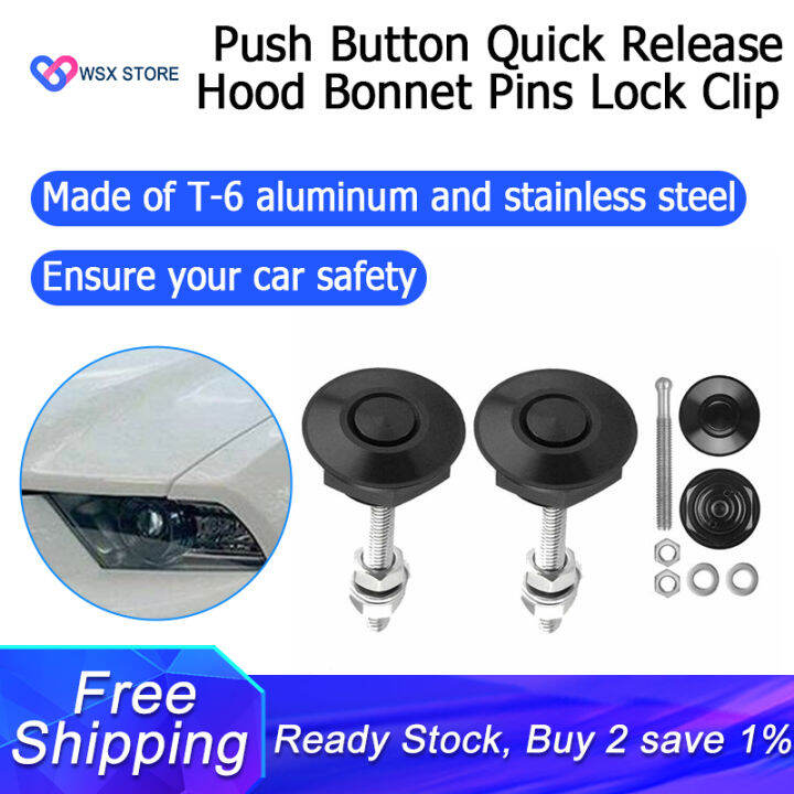 2 PCS Push Button Quick Release Hood Bonnet Pins Lock Clip Car Bumper ...