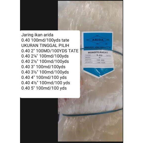 JARING IKAN ARIDA ORIGINAL 0.40 100md/100yds tate UKURAN TINGGAL PILIH PUKAT IKAN JARING ARIDA ...