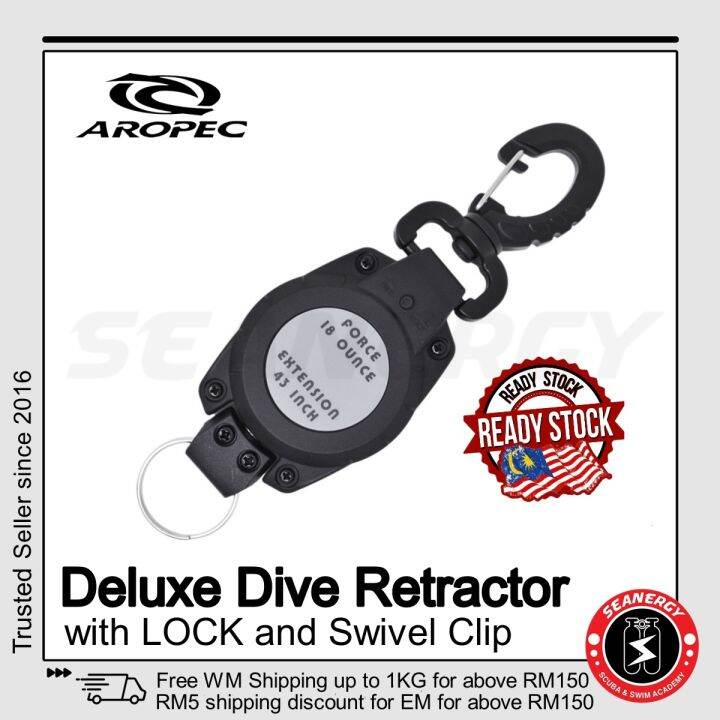Aropec Deluxe Diving Retractor With Lock and Swivel Plastic Clip for ...