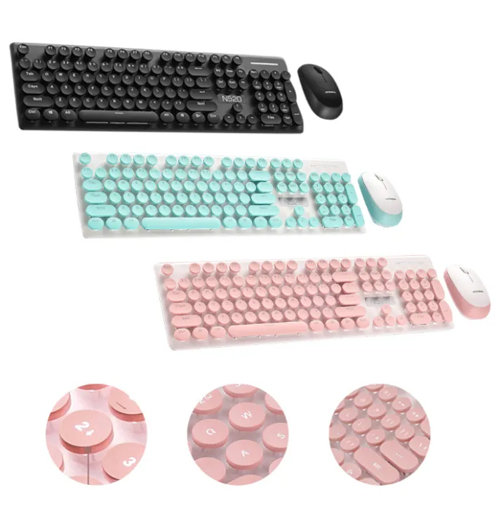 N520 Wireless Keyboard & Mouse Combo Set Retro Chiclet Silent Round ...
