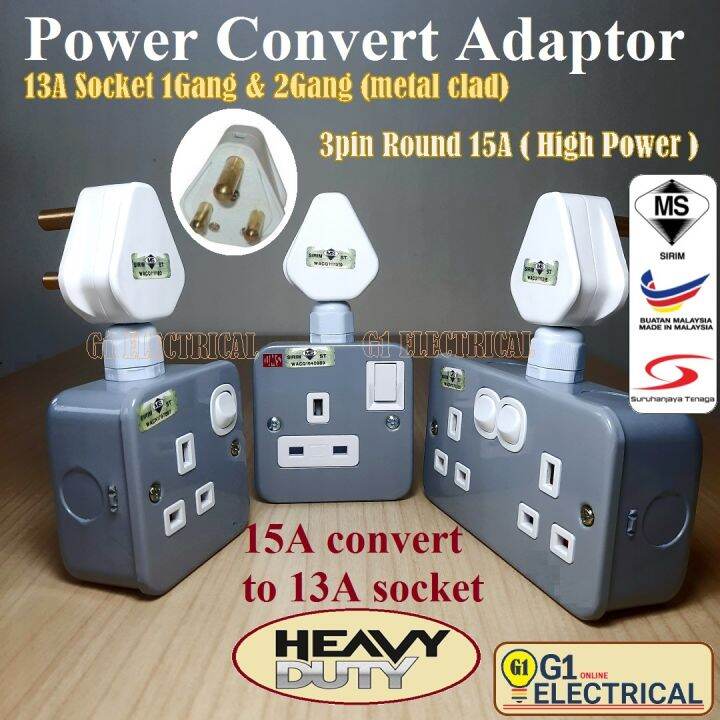 Power Convert Adaptor (round 3pin)15A convert to 13A socket Heavy Duty ...