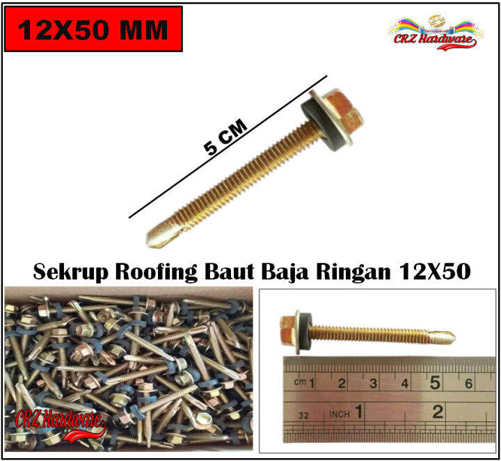 Baut Roofing Skrup Baja Ringan Sekrup Atap Spandek 5 cm 12x50mm ISI 2 ...