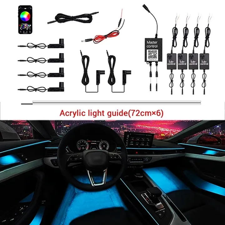 1 in 10 12V Acrylic Car Interior Optical Strip RGB Decorative Ambient ...