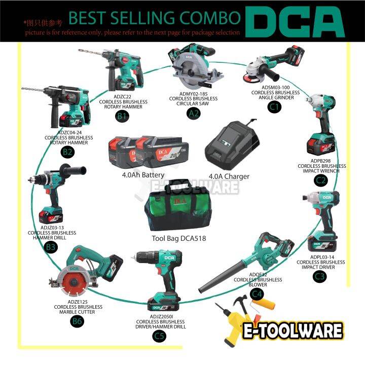 DCA Cordless Brushless 20V Combo Set (Circular Saw / Rotary Hammer ...