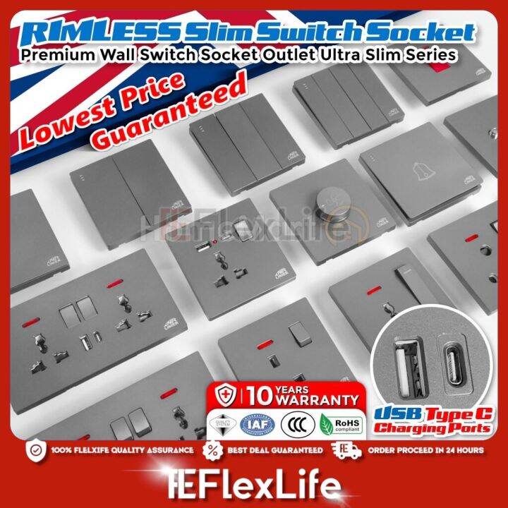 【LINIER ULTRA SLIM】 Switch Socket Modern Wall Switches SPACE GREY 13A ...