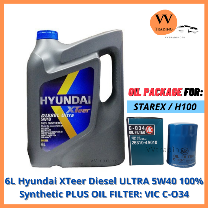 [OIL PACKAGE] 6L Hyundai XTeer Diesel ULTRA 5W40 100% Synthetic PLUS ...