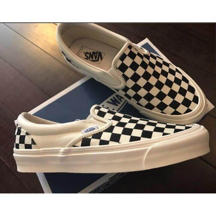 Vans slip on shoes Unisex Classic canvas grid shoes lazy shoes loafers ...