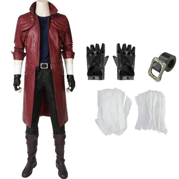 Game DMC 5 Cosplay Costume Demon Hunter Dante Red Long Jacket Halloween ...