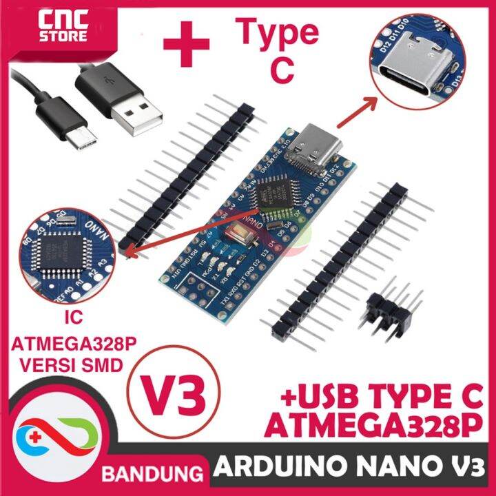 NANO V3.0 ATMEGA328P TYPE-C PLUS KABEL CH340 HQ IC ORIGINAL | Lazada ...