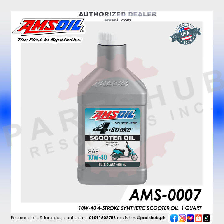 AMSOIL-0007 10W-40 4-STROKE SYNTHETIC SCOOTER OIL, 1 QUART | Lazada PH