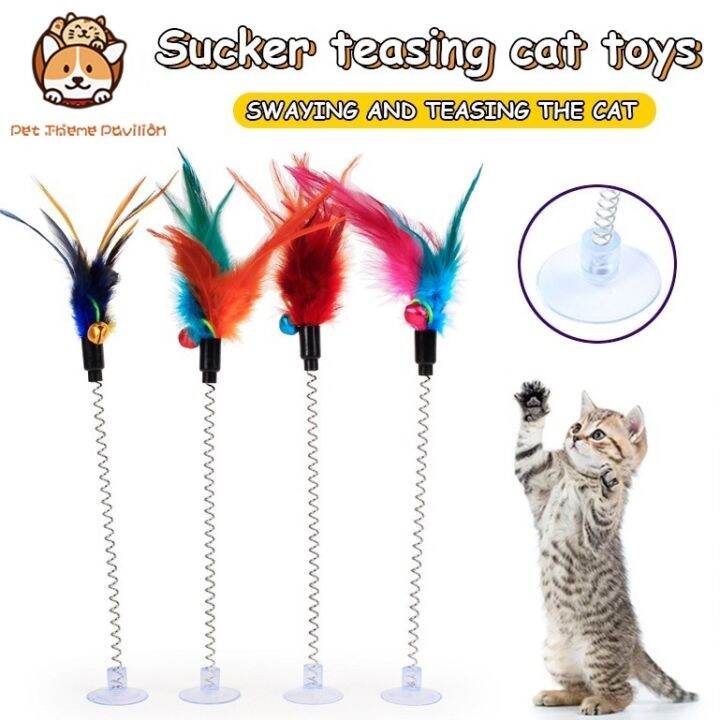 Elastic Cat Toys Feather False Mouse Sucker Spring Cat Interactive Toys ...