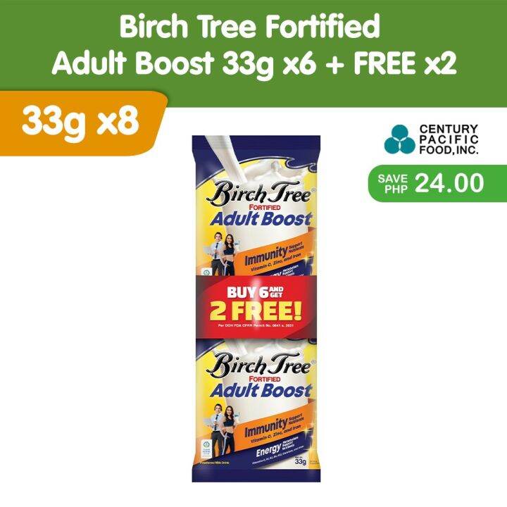 Birch Tree Fortified Adult Boost 33g x6 +FREE x2 | Lazada PH