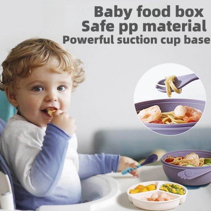 3 and 1 set of baby auxiliary bowl Learning dish Baby safe cutlery set ...