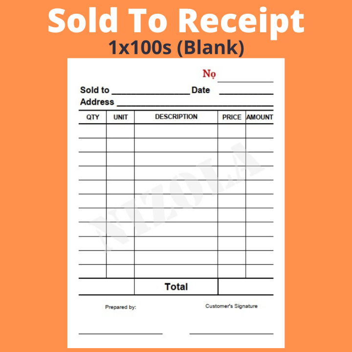 Sold To Receipt Pad Resibo Booklet 1x100 Small Blank Number 1 Pad ...