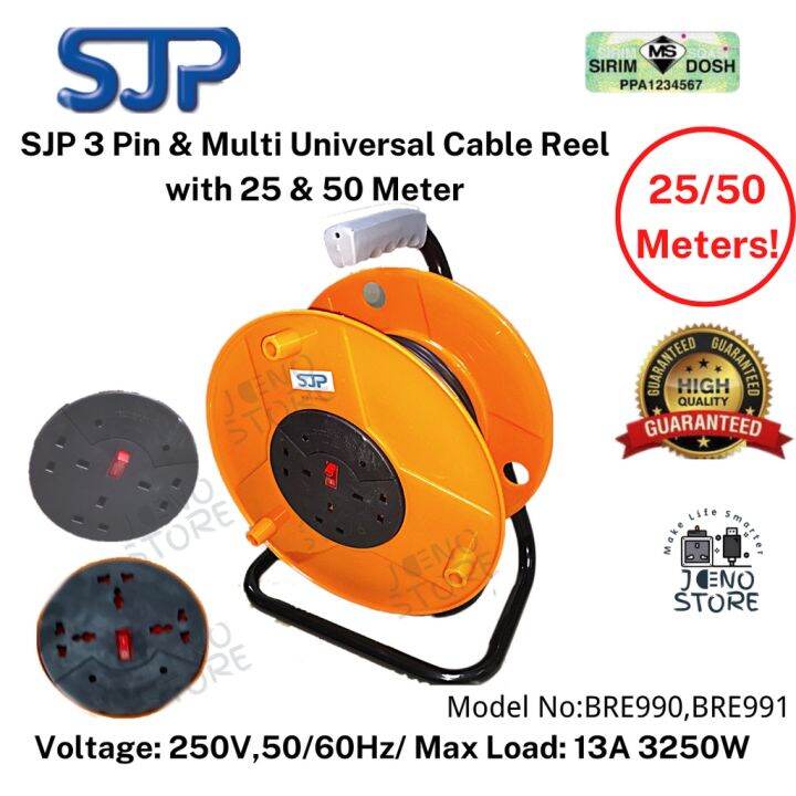 SJP 3 Pin & Multi Universal Cable Reel with 25 & 50 Meter Cable or ...
