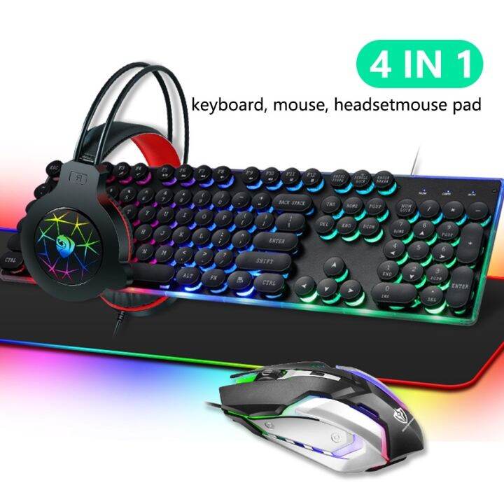 Keyboard and mouse Kit Punk keyboard 4 in 1 Retro punk keyboard set RGB ...