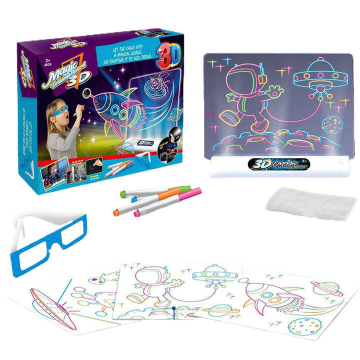 3D Magic Drawing Board Light up Doodle Glow Tracing Pad with 3D Glass ...