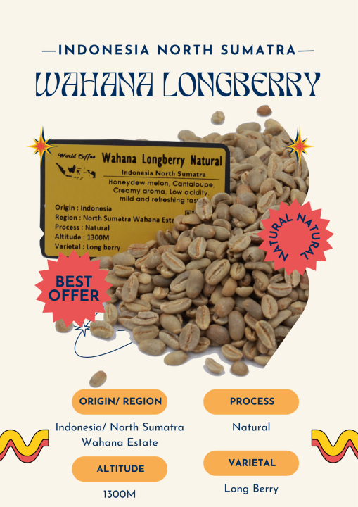 พร้อมส่ง เมล็ดกาแฟ Wahana Longberry Natural process/ เมล็ดกาแฟนอก/ สาร ...