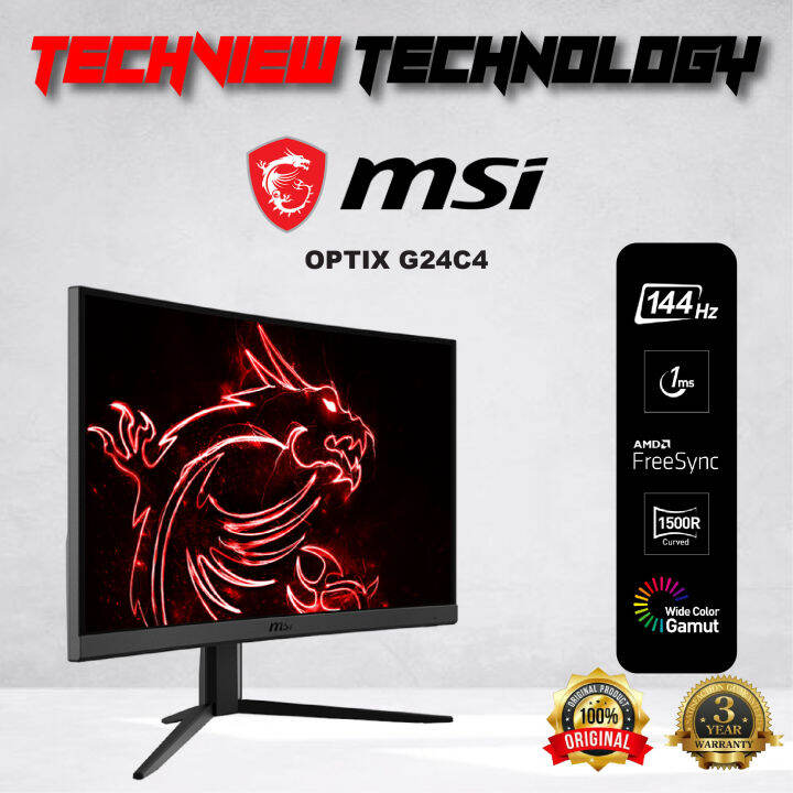 MSI Optix G24C4 24" Full HD 144Hz FreeSync Curved Gaming Monitor | Lazada