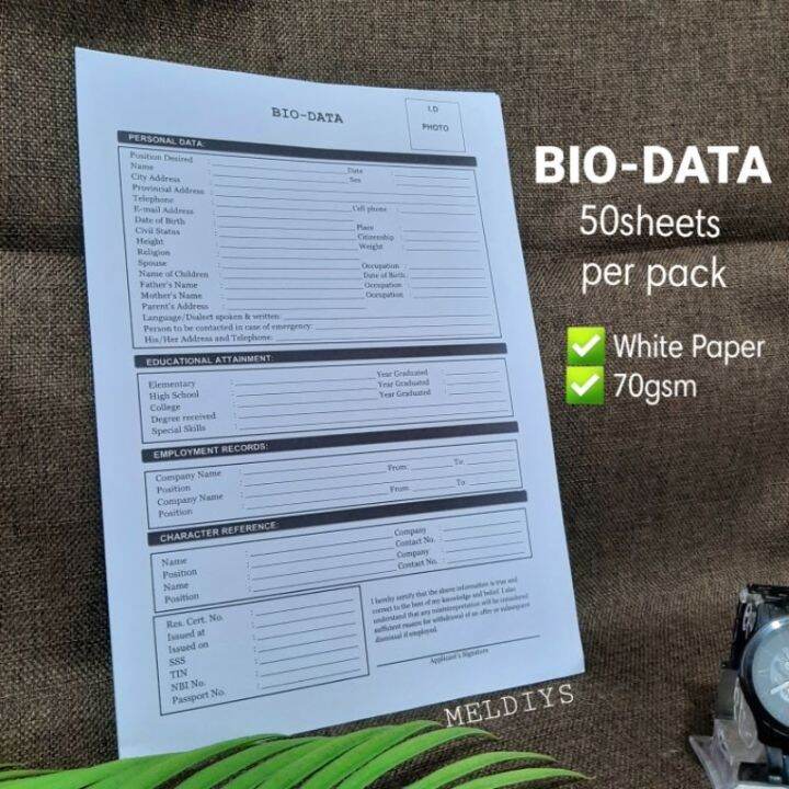 loose Leaf A4 BIO-DATA FORM 50sheets per pack/ white paper 70gsm ...