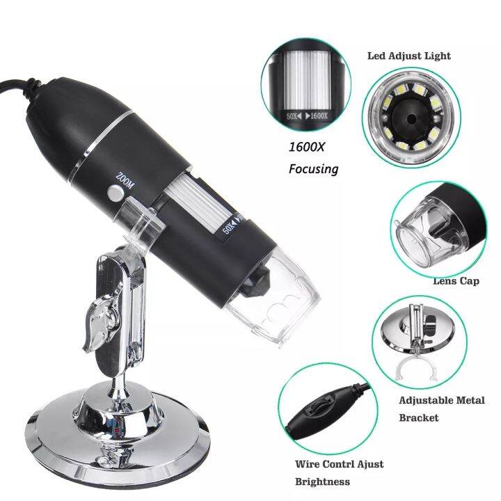 HD 1600X 2MP Zoom Microscope 8 LED USB Digital Handheld Magnifier ...
