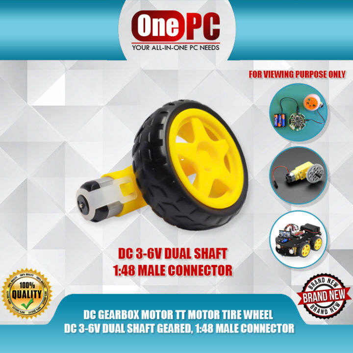 DC GEARBOX MOTOR TT MOTOR TIRE WHEEL DC 3-6V DUAL SHAFT GEARED, 1:48 ...
