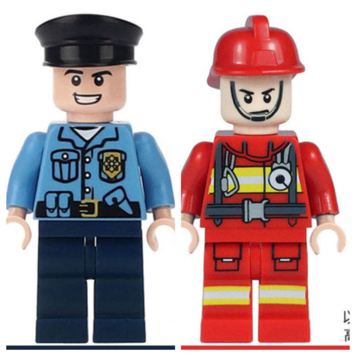 [Ready Stock] Lego Police Fireman cake decoration cake topper 拼装积木机器人卡通插件 警察消防员系列蛋糕装饰摆件男孩生日主题 ...