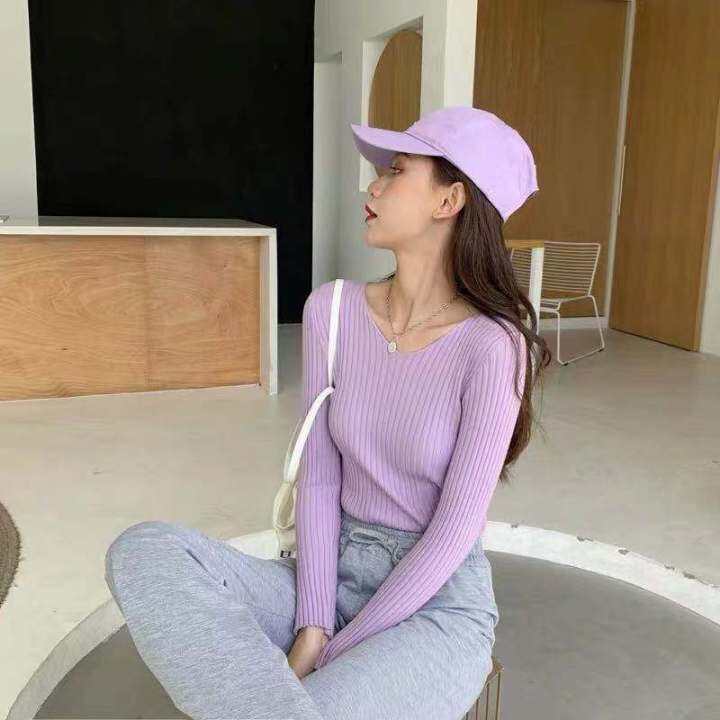 tichada 8A36เสื้อยืดไหมหรมแขนยาวรัดรูปปน่ารักๆ ราคาถูกเหมาะกับฤดูหนาวที่จะถึงนี้สินค้าสีสดสไตน์ ...