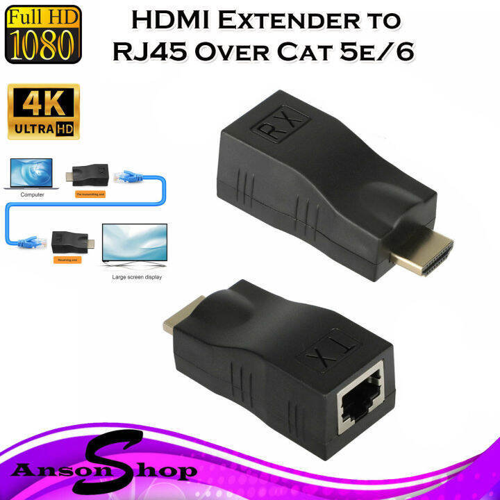 2Pcs 4K 1080P HDMI Extender to RJ45 Over Cat 5e/6 Network LAN Ethernet ...