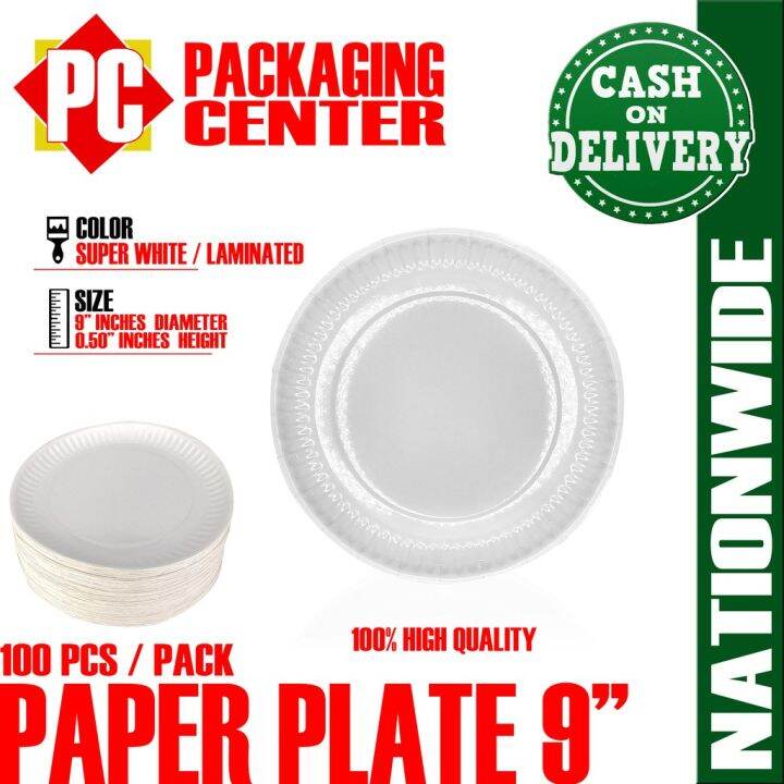 High Quality Paper Plate Laminated White 9" Inches by 100pcs per pack ...