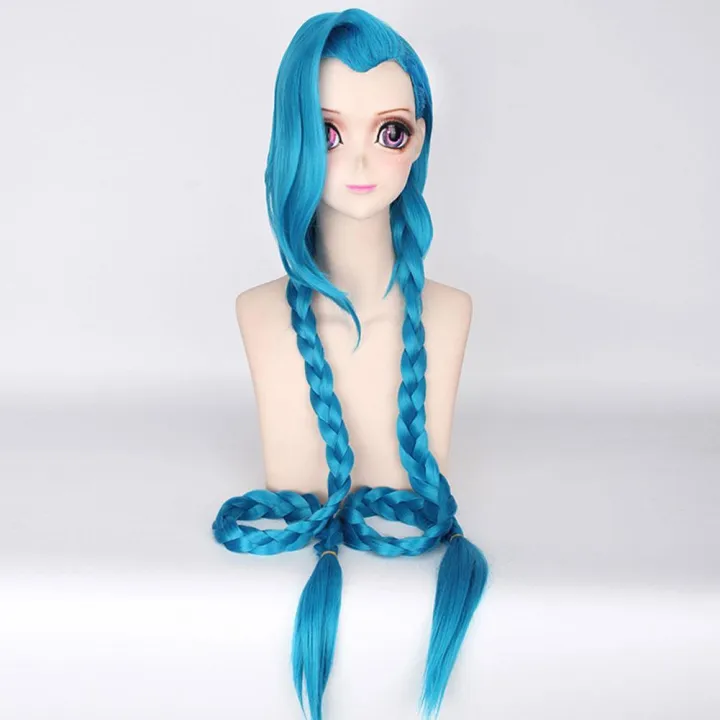 cosplay For League of Legends Jinx Wig JINX Runaway Blue Lolita Double ...