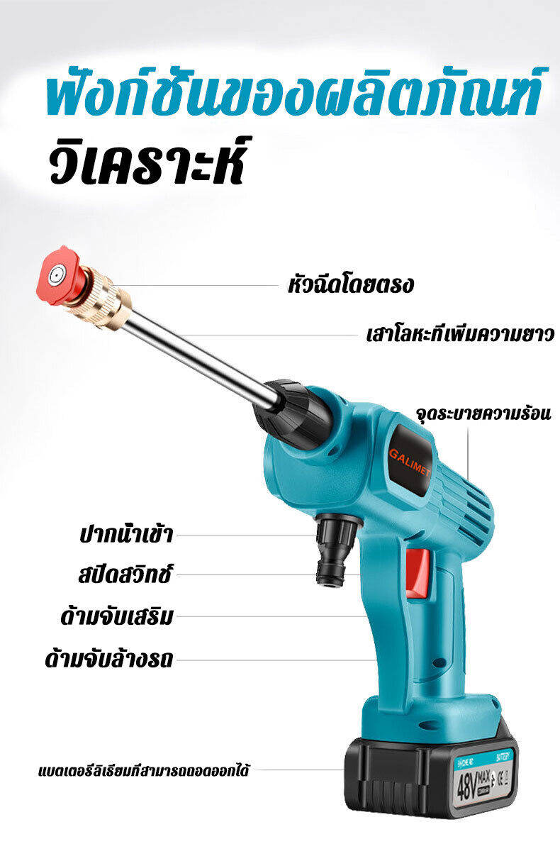 【ฟรีแบต 2 ก้อน】GALIMET เครื่องฉีดน้ำแรงดันสูง （เครื่องฉีดน้ำ ปืนฉีดนำ ...
