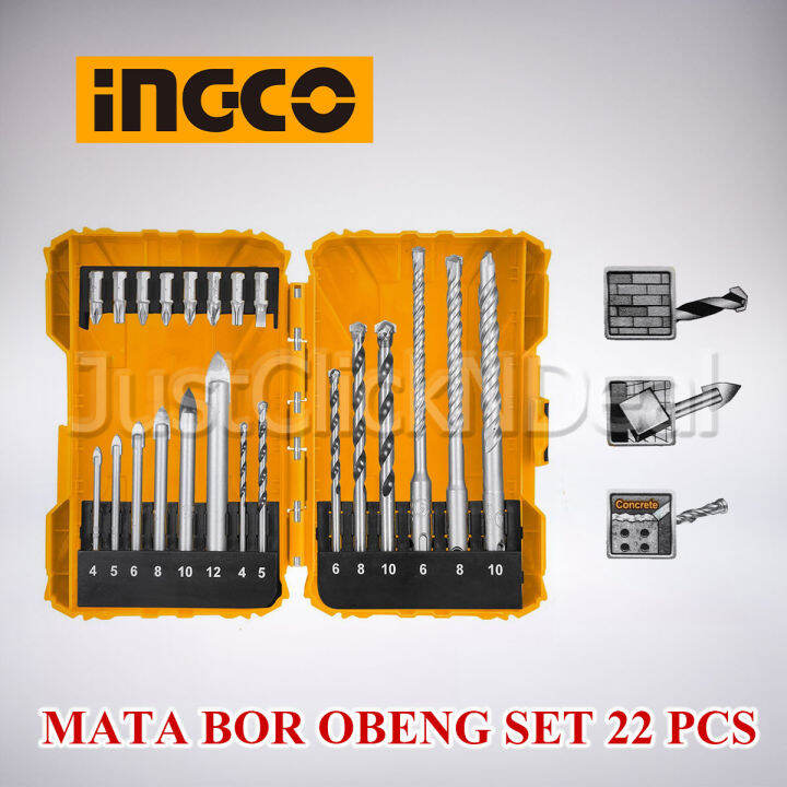 Ingco Mata Obeng Bor Kaca Beton SDS Plus Set 22 pcs Screwdriver Drill Bits | Lazada Indonesia