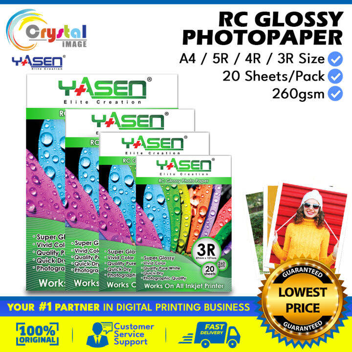 YASEN RC Glossy Photo Paper 260GSM ( A4 / 5R / 4R / 3R Size) Resin ...