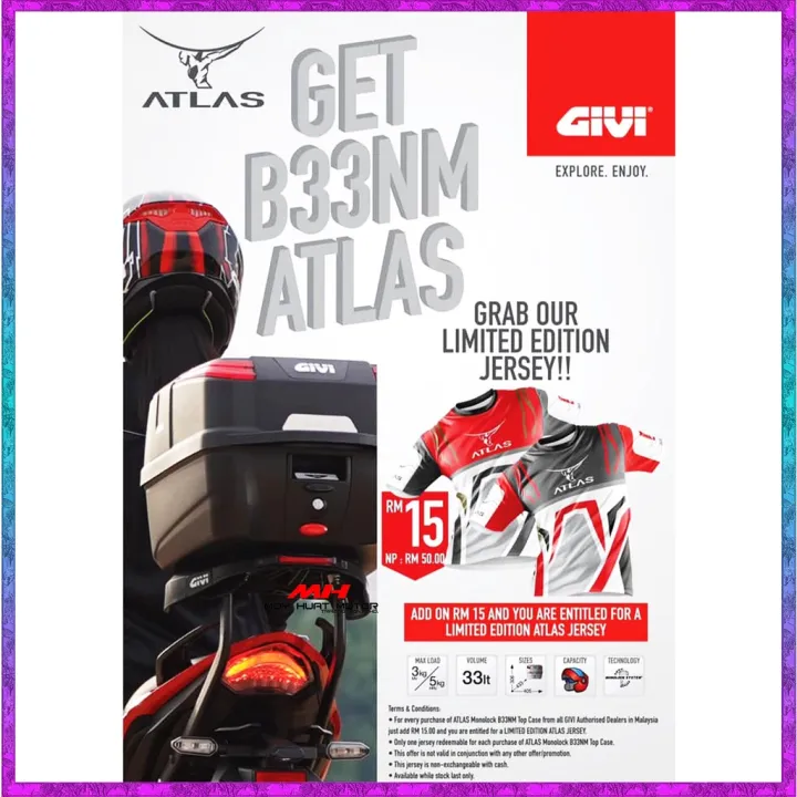 New GIVI ATLAS MONOLOCK TOPCASE BLACK B32NM BOX / Givi Atlas B33 NM 33Litre Box / Kotak Givi B ...