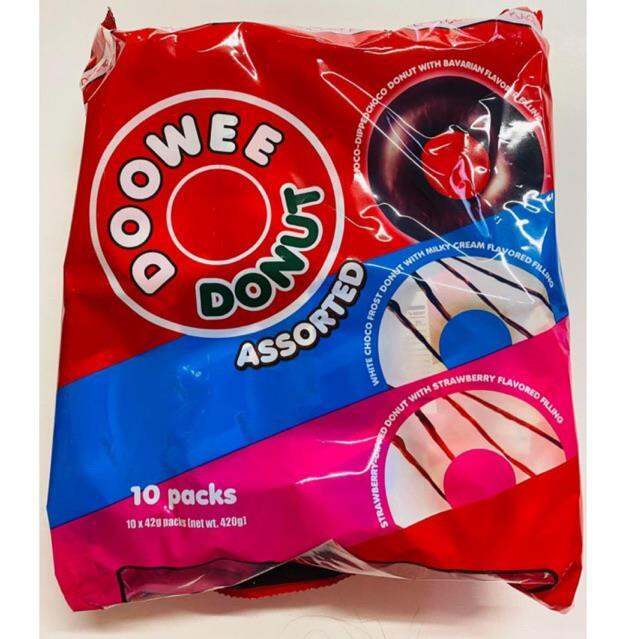 Doowee Donut Assorted Flavor 420g x 10pcs/pack (Choco Strawberry White ...