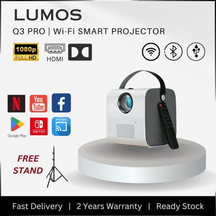 5 Years Warranty LUMOS Projector Q3 Pro 4K UHD Resolution Built-in Android OS Portable Mini ...