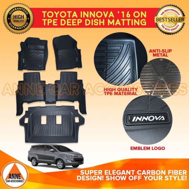 TPE Black / Carbon Fiber Car Deep Dish Matting for Toyota Innova V G J ...