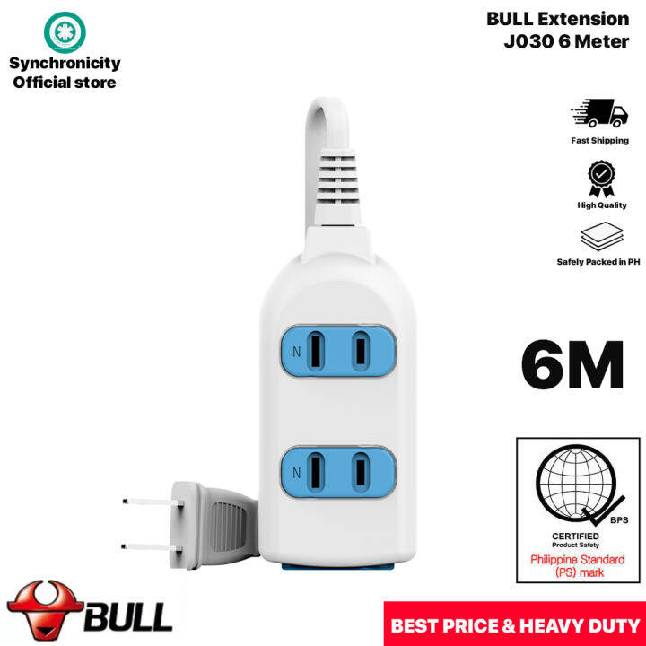 Extension Cord 2 Socket BULL 6 Meters 6M Wire Extension Board 2 Gang 2 ...