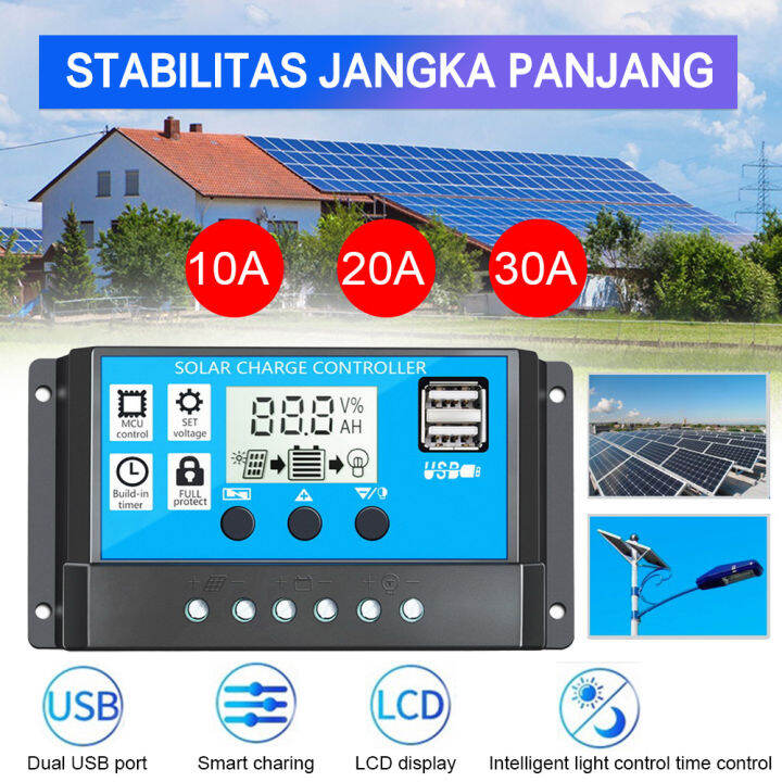 Panel Surya Solar Charge Controller LCD LED Display Solar Cell PWM 12V ...