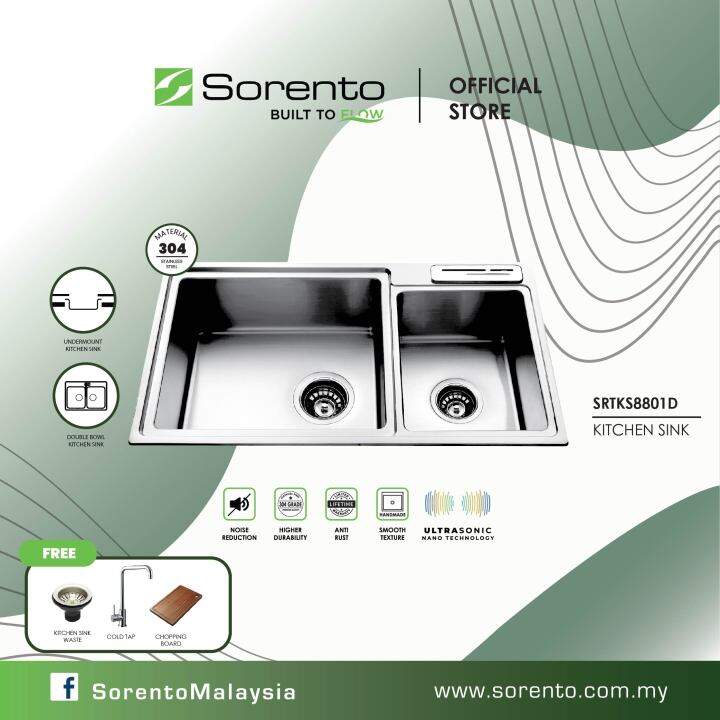 SORENTO SRTKS8801D Stainless Steel 304 Undermount Double Bowl Kitchen ...